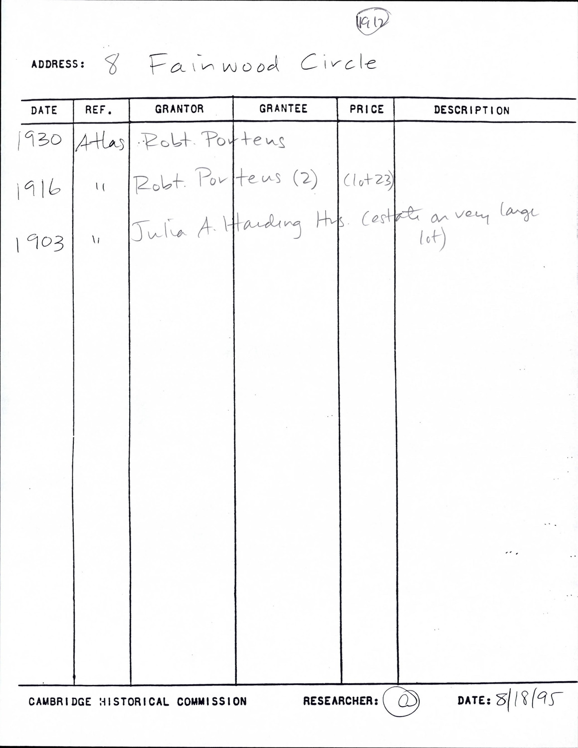 8 Fainwood Cir - Research Form · C-DASH · Cambridge Historical Commission