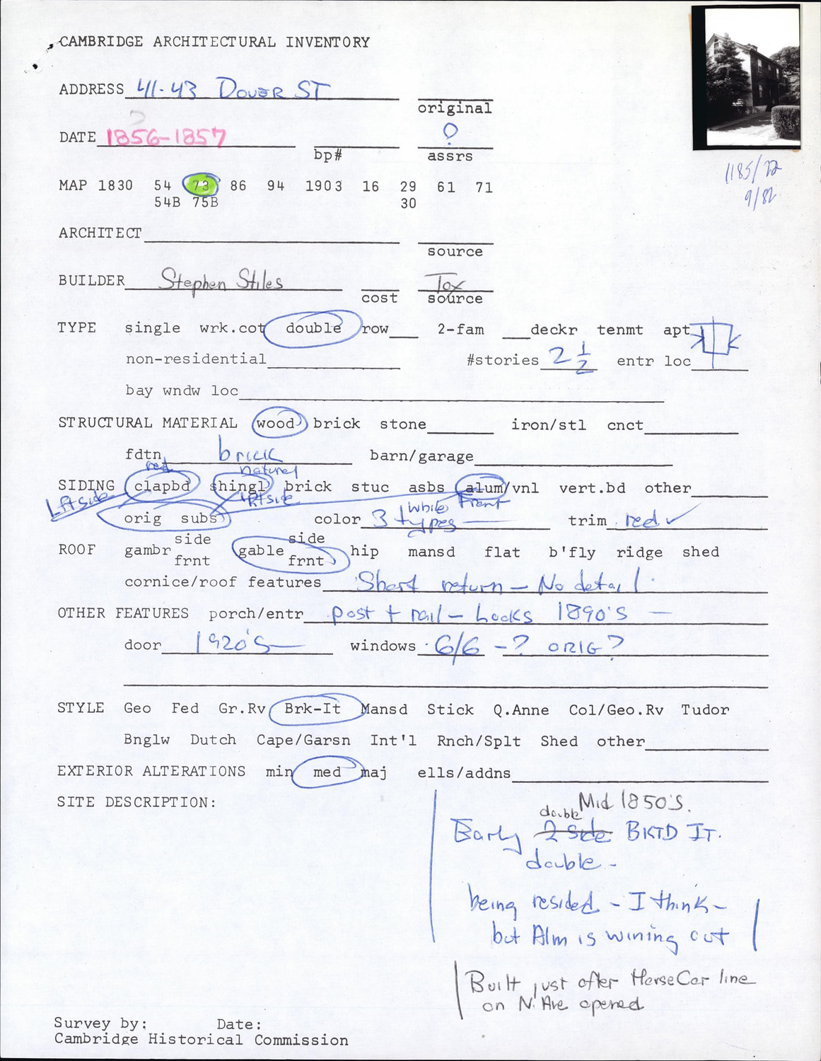 41-43 Dover St - Architectural Inventory Form · C-DASH · Cambridge ...